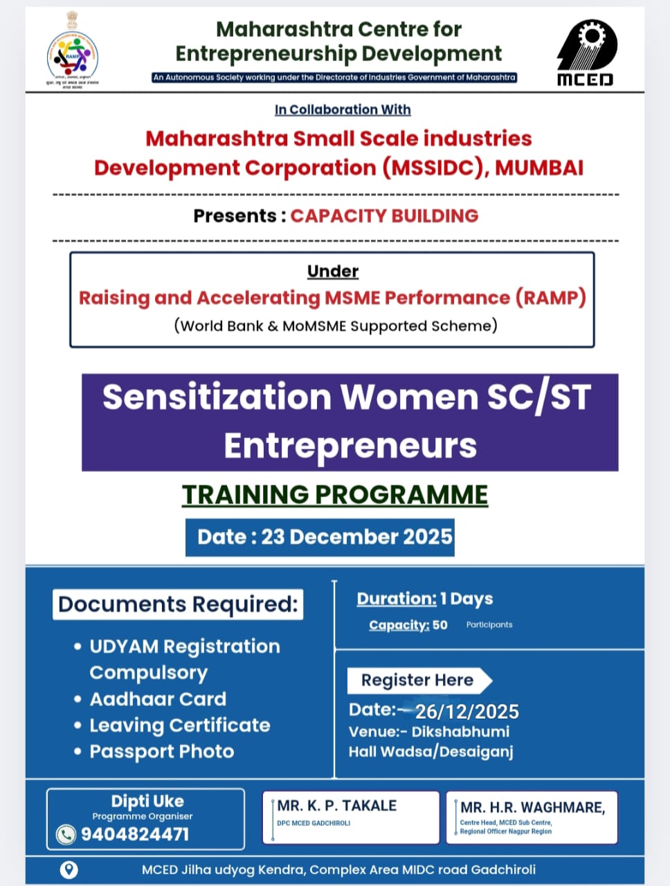 Sensitization Women SC/ST Entrepreneurs, GADCHIROLI @ MCED